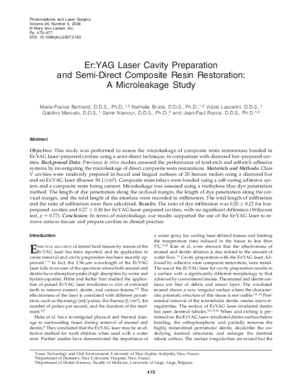 (PDF) Er:YAG Laser Cavity Preparation and Semi-Direct Composite Resin ...