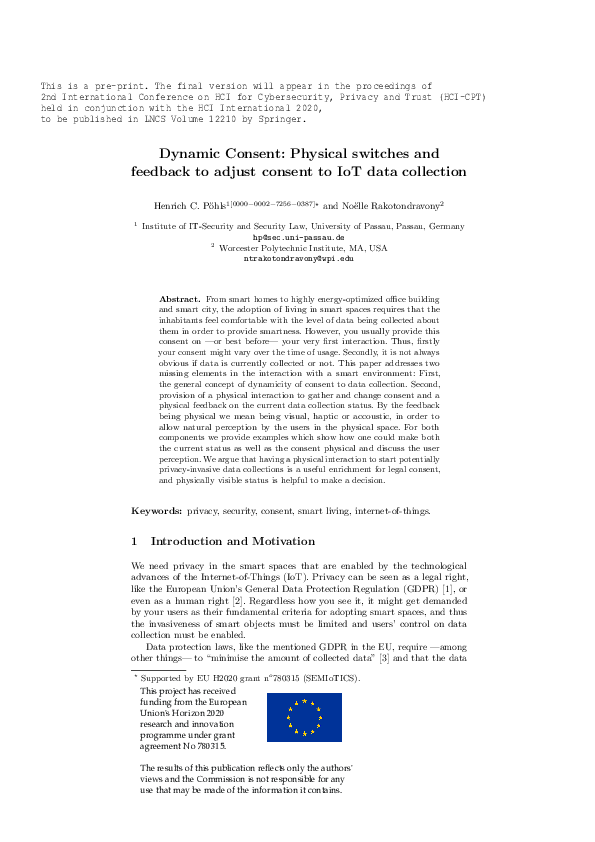 (PDF) Dynamic Consent: Physical Switches and Feedback to Adjust Consent ...