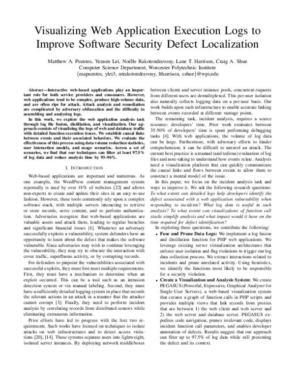 Pdf Visualizing Web Application Execution Logs To Improve Software Security Defect Localization