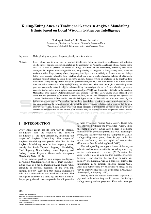 (PDF) Kuling-Kuling Anca as Traditional Games in Angkola Mandailing ...