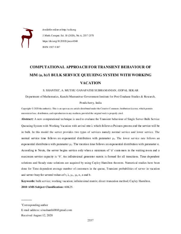 (PDF) Computational approach for transient behaviour of M/M (a, b)/1 ...