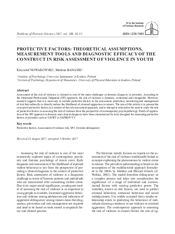 (PDF) Integrating Protective Factors in Youth Violence Risk Assessment (PDF) Integrating Protective Factors in Youth Violence Risk Assessment