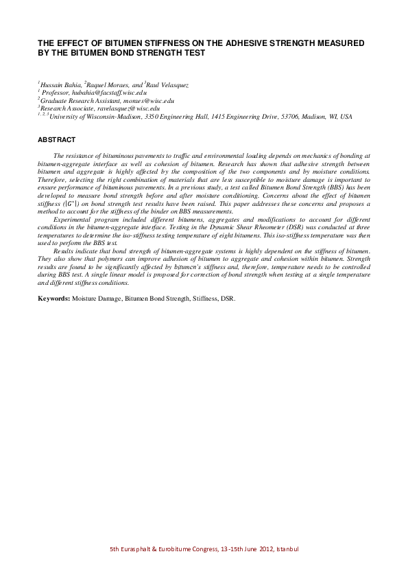 (PDF) The Effect of Bitumen Stiffness on the Adhesive Strength Measured ...
