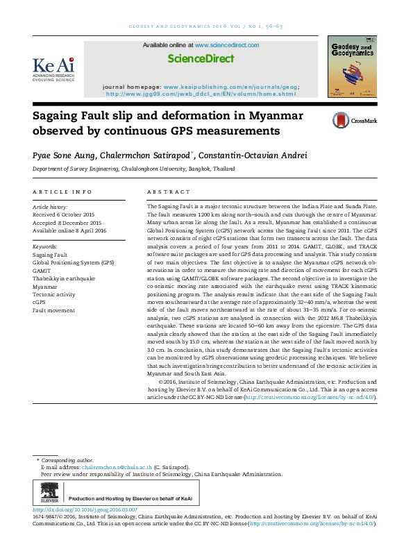 (PDF) Sagaing Fault slip and deformation in Myanmar observed by ...