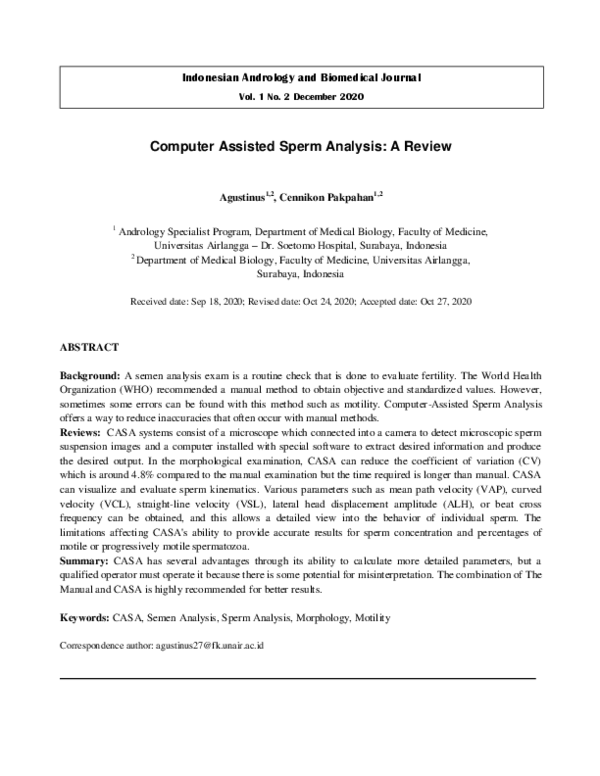 Pdf Computer Assisted Sperm Analysis A Review