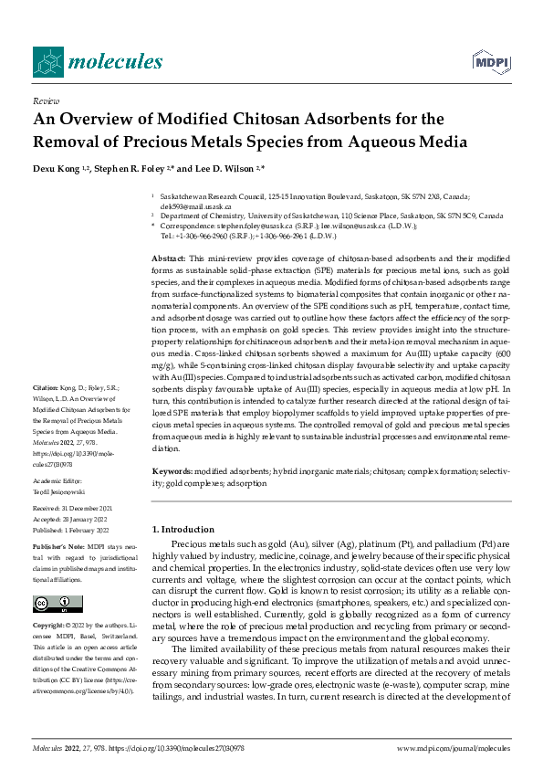 (PDF) An Overview of Modified Chitosan Adsorbents for the Removal of ...