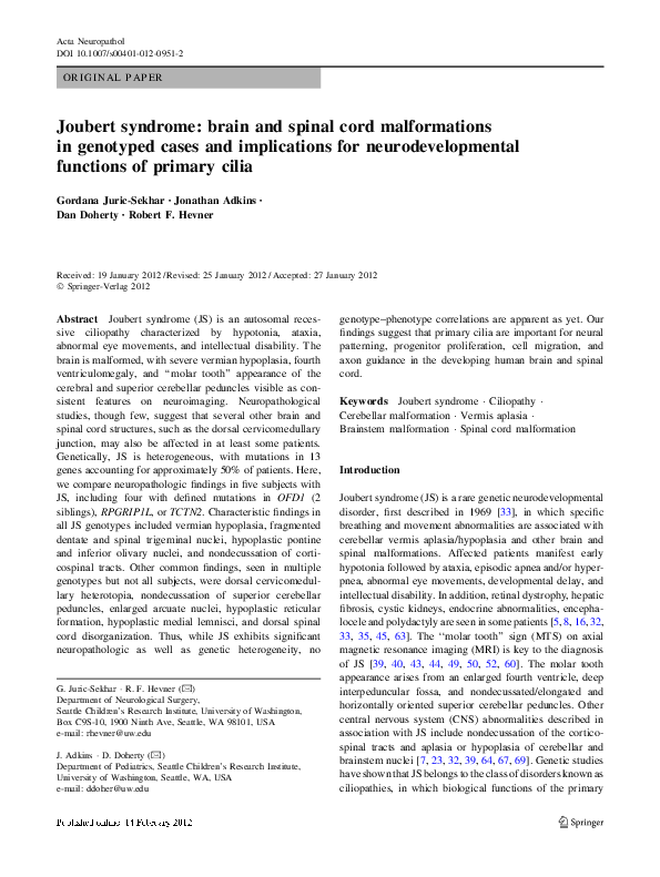 (PDF) Joubert Syndrome: Neuropathology and Genetics