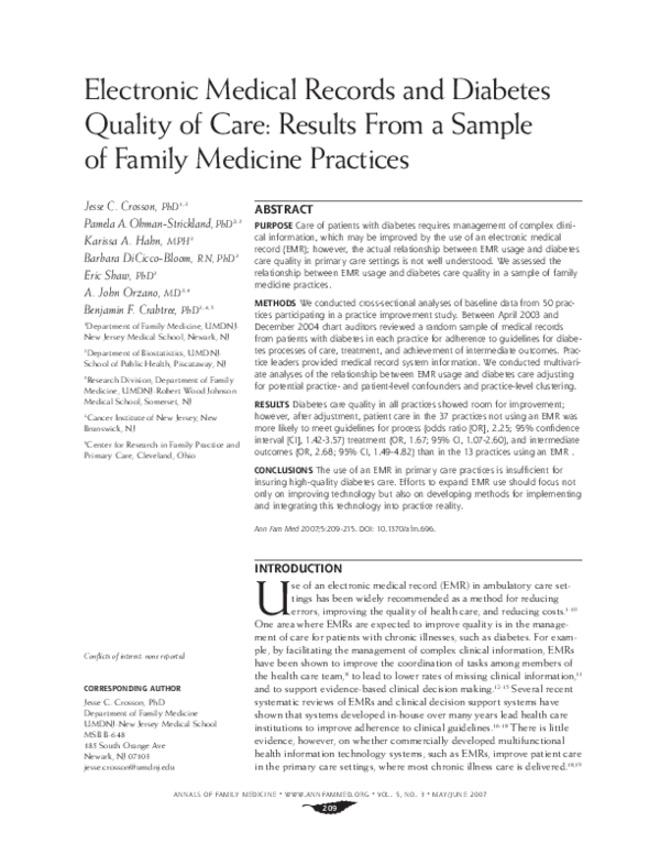 (PDF) Electronic Medical Records and Diabetes Quality of Care: Results ...
