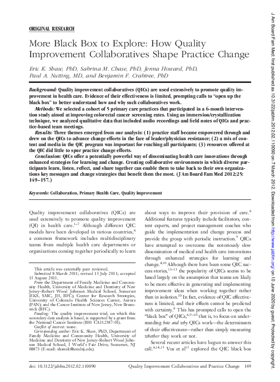 (PDF) Exploring Impact of Quality Improvement Collaboratives