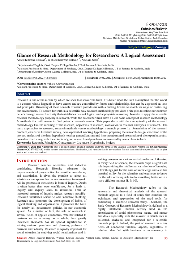 (PDF) Glance of Research Methodology for Researchers: A Logical Assessment