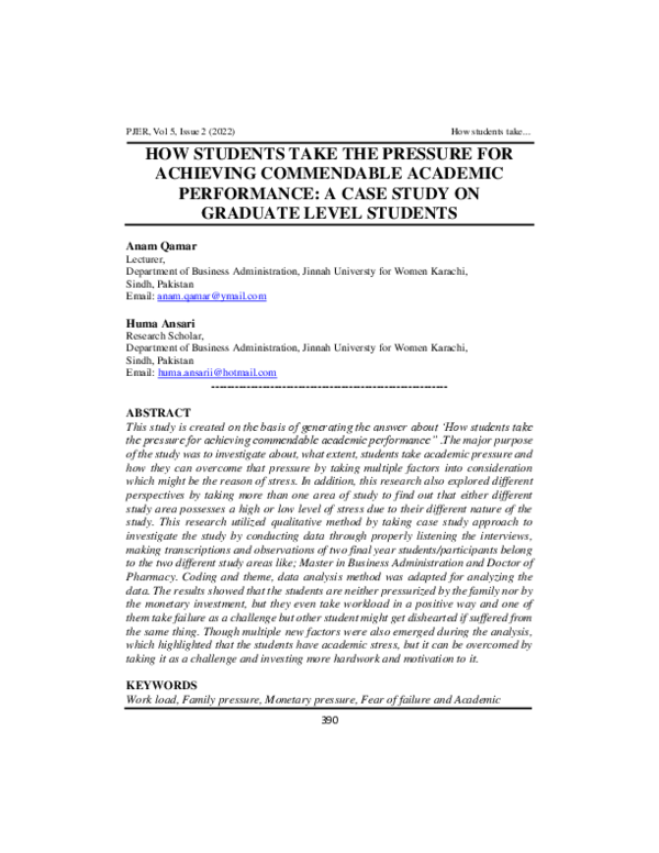 (PDF) How Students Take the Pressure for Achieving Commendable Academic ...