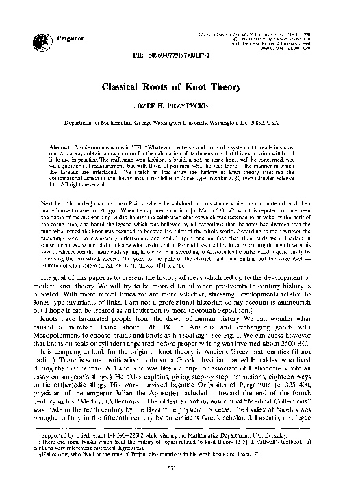 (PDF) Classical roots of knot theory