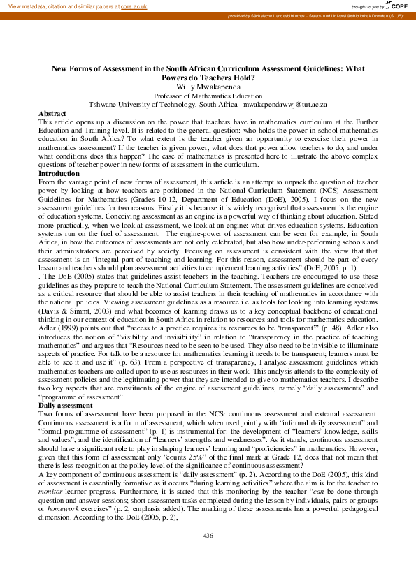 (PDF) New Forms of Assessment in the South African Curriculum ...