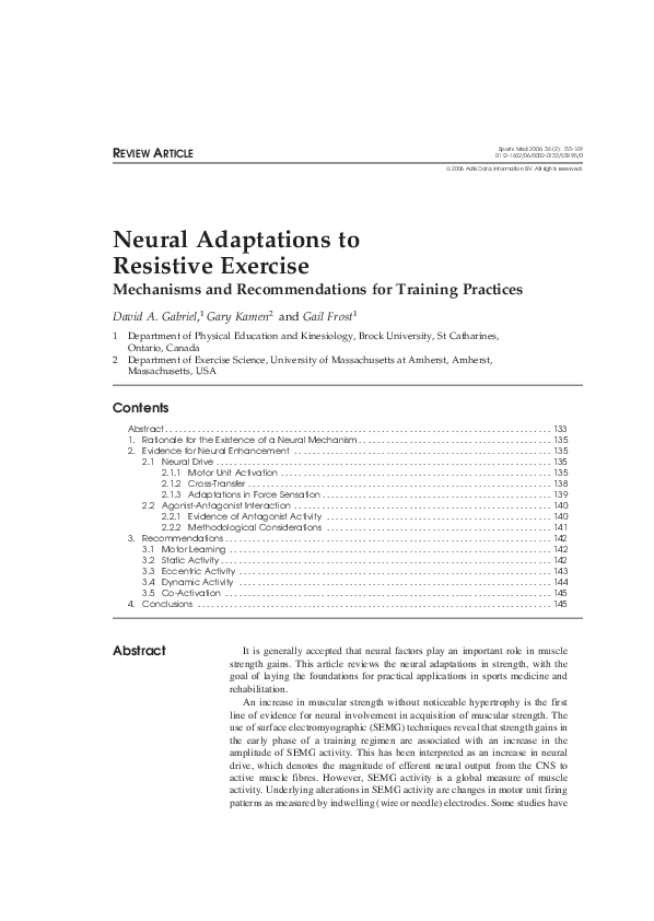 (PDF) Neural Adaptations to Resistive Exercise