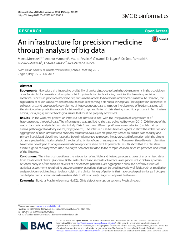(PDF) An infrastructure for precision medicine through analysis of big data