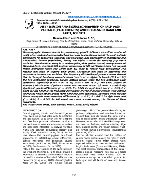 (PDF) Distribution and sexual dimorphism of palm print variable (Palm ...