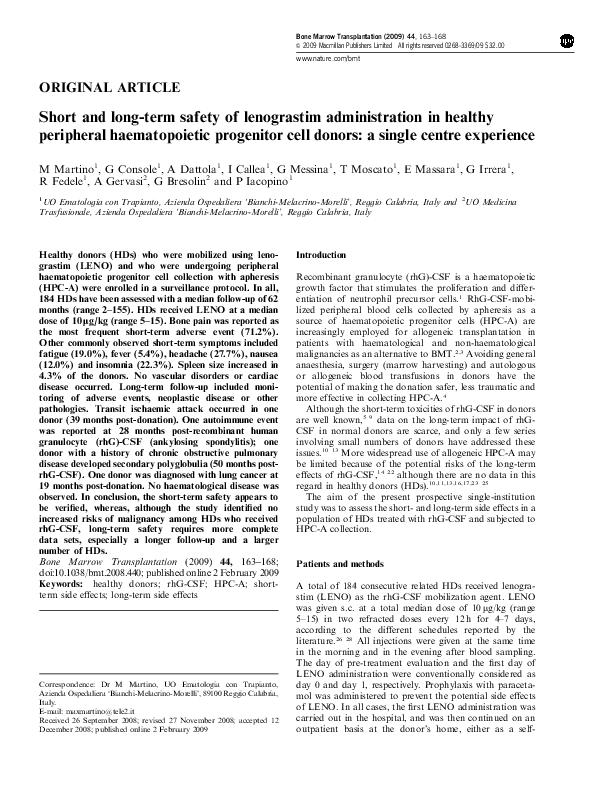 (PDF) Short and long-term safety of lenograstim administration in ...