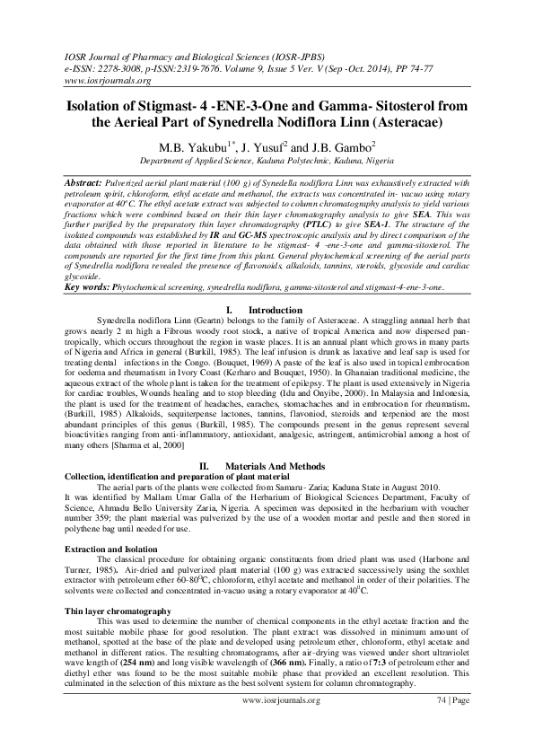 (PDF) Isolation of Stigmast- 4 -ENE-3-One and Gamma- Sitosterol from ...