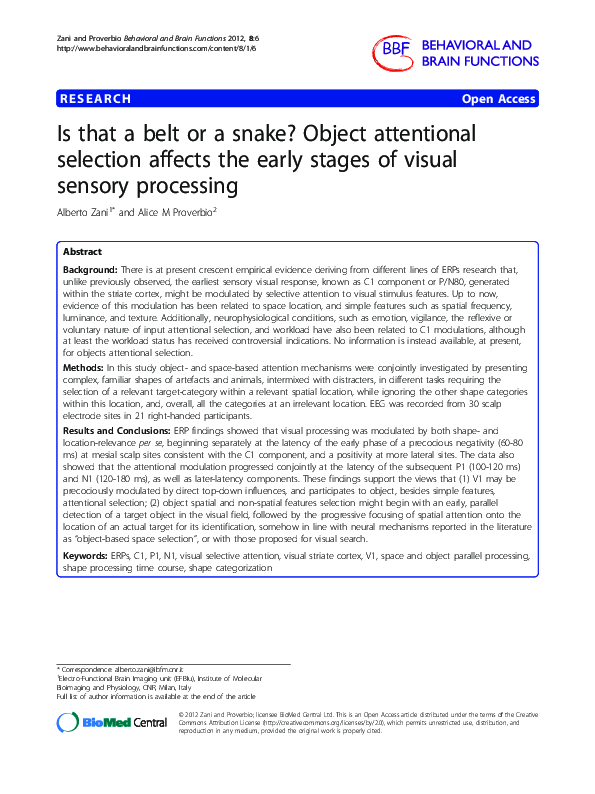 (PDF) Is that a belt or a snake? object attentional selection affects the early stages of visual ...
