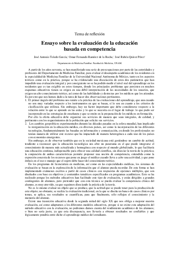 (PDF) Ensayo sobre la evaluación de la educación basada en competencia
