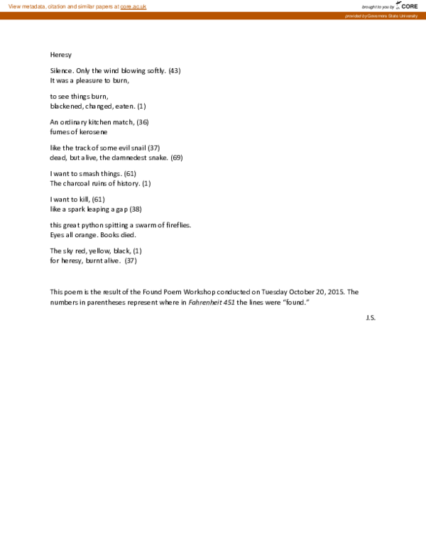 (PDF) Fahrenheit 451 Found Poems