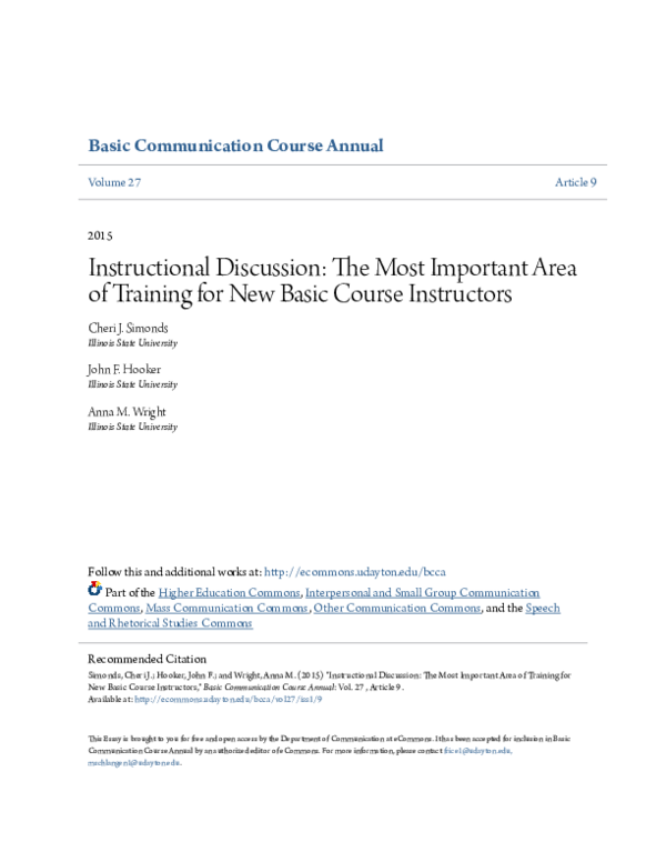 (PDF) Instructional Discussion: The Most Important Area of Training for ...