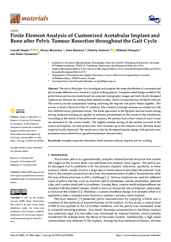 Pdf Finite Element Analysis Of Customized Acetabular Implant And Bone After Pelvic Tumour