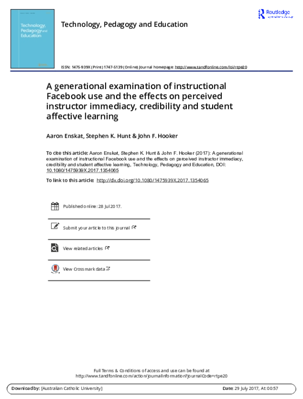 (PDF) A generational examination of instructional Facebook use and the ...