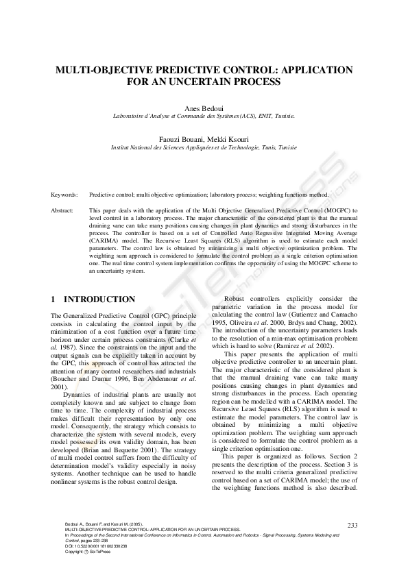 Pdf Multi Objective Predictive Control Application For An Uncertain