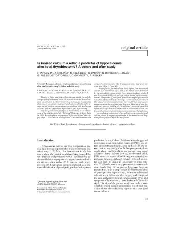 (PDF) Is ionized calcium a reliable predictor of hypocalcemia after ...