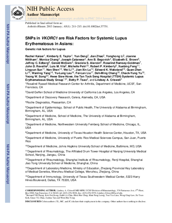 (PDF) Brief Report: Single-nucleotide polymorphisms in VKORC1 are risk ...