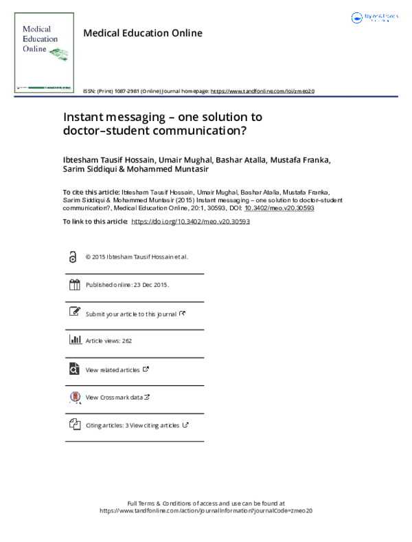 (PDF) Instant messaging – one solution to doctor–student communication?