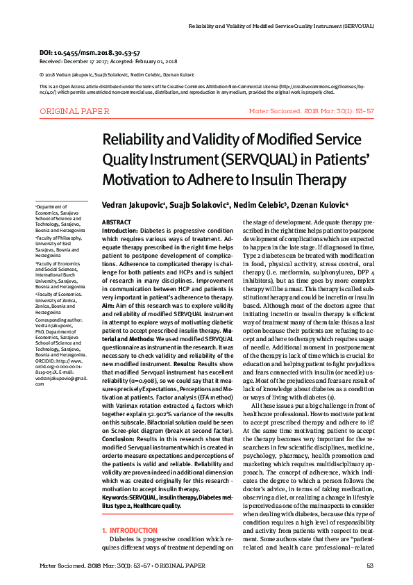Pdf Reliability And Validity Of Modified Service Quality Instrument
