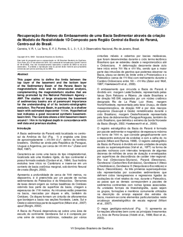 (PDF) Recuperação do Relevo do Embasamento de uma Bacia Sedimentar ...