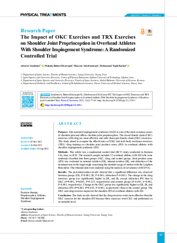 Pdf Research Paper The Impact Of Okc Exercises And Trx Exercises On