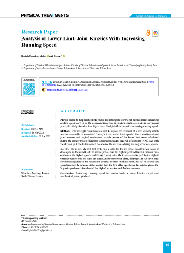 (PDF) Analysis of Lower Limb Joint Kinetics With Increasing Running Speed