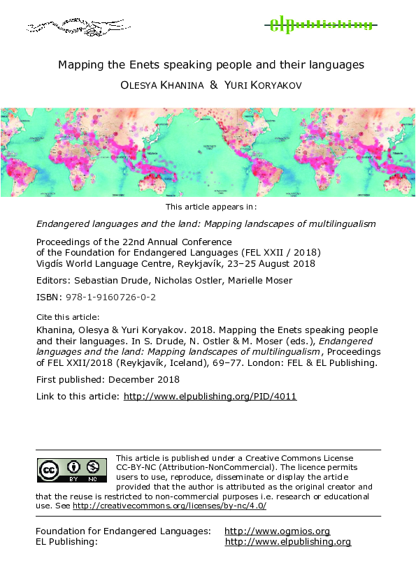 (PDF) Mapping the Enets speaking people and their languages OLESYA ...
