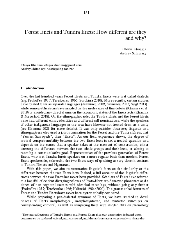 (PDF) Forest Enets and Tundra Enets: How different are they and why?