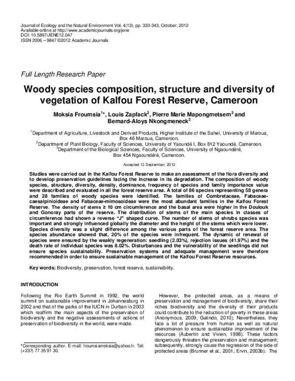 (PDF) Woody species composition, structure and diversity of vegetation ...