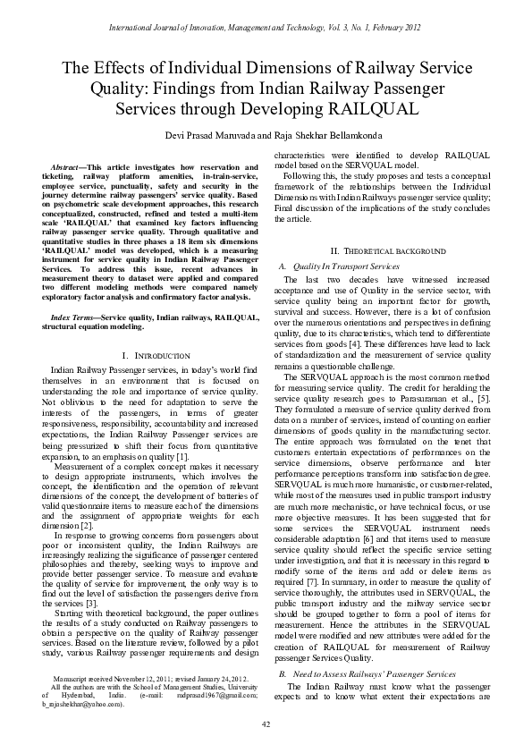 (PDF) The Effects of Individual Dimensions of Railway Service Quality ...
