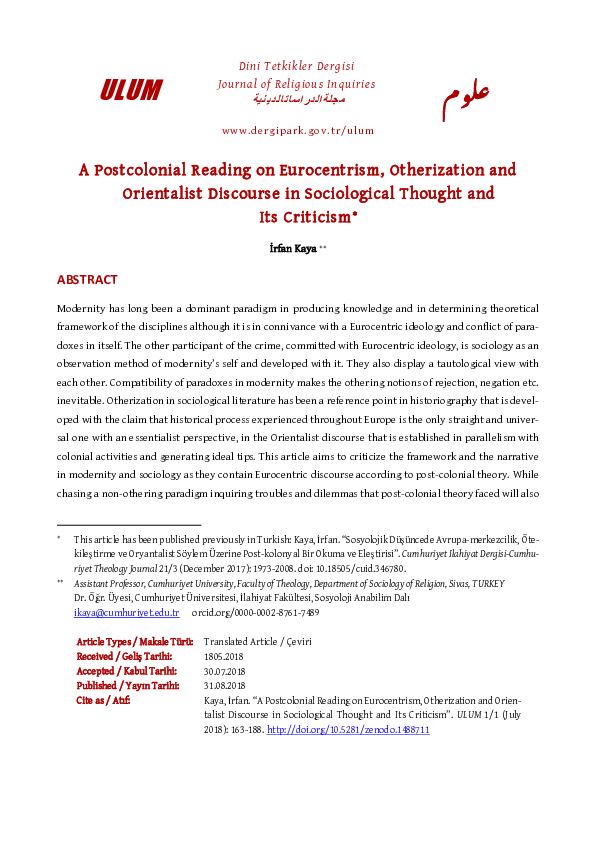 (PDF) A Postcolonial Reading on Eurocentrism, Otherization and ...