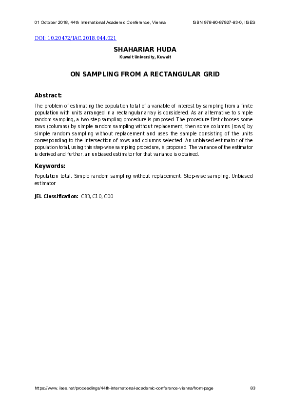 Pdf On Sampling From A Rectangular Grid 7157