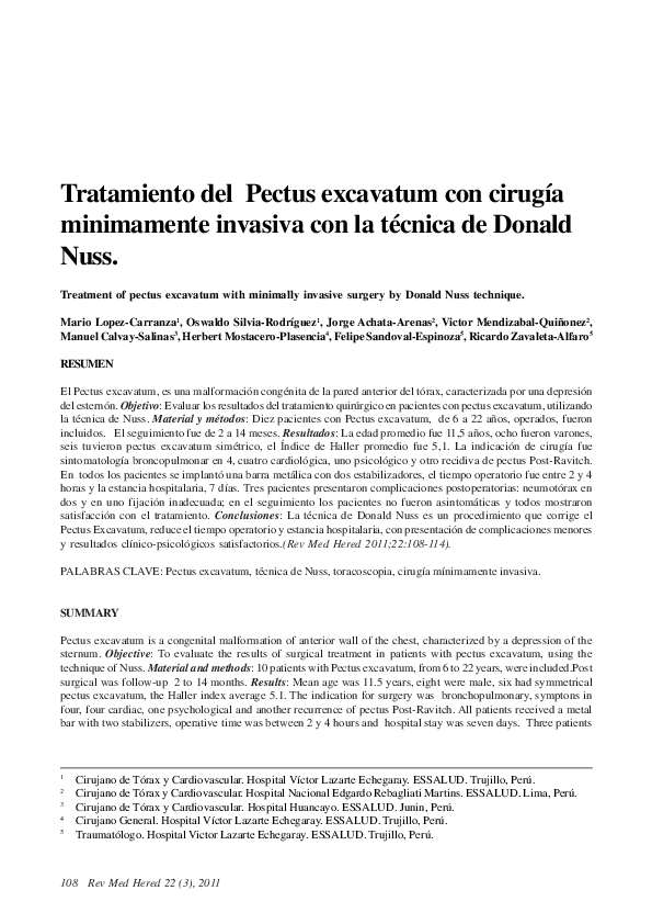 (PDF) Tratamiento del Pectus excavatum con cirugía minimamente invasiva ...