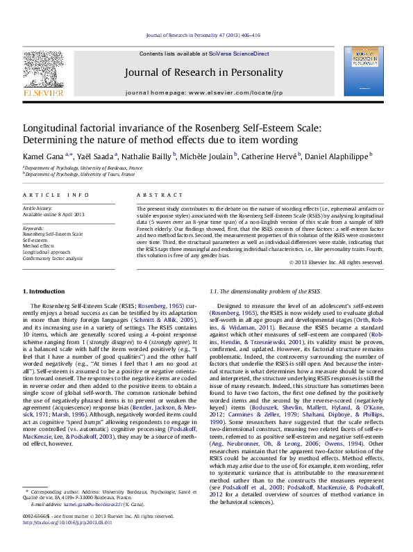 (PDF) Longitudinal factorial invariance of the Rosenberg Self-Esteem ...