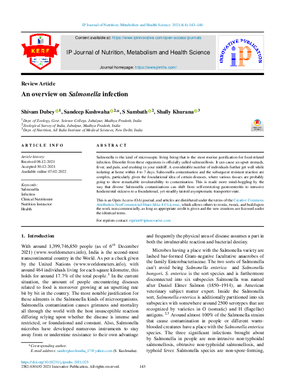 (PDF) An overview on Salmonella infection