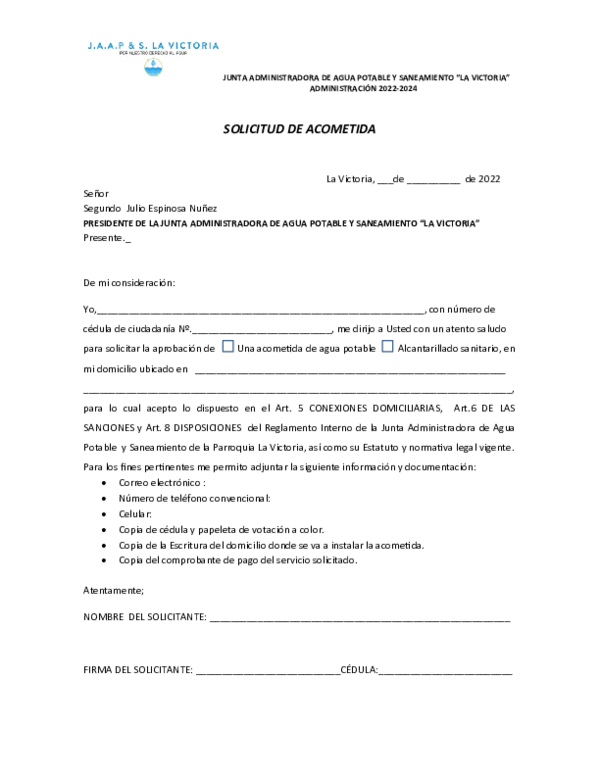 (DOC) FORMATO DE SOLICITUD DE ACOMETIDA JAAP-S LA VICTORIA | Marlon ...