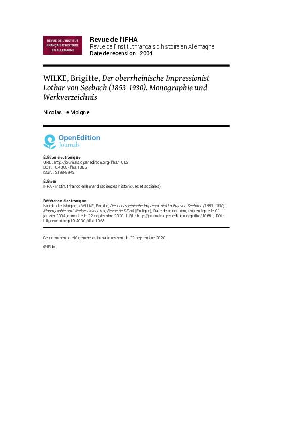 (PDF) WILKE, Brigitte, Der oberrheinische Impressionist Lothar von Seebach (1853-1930 ...