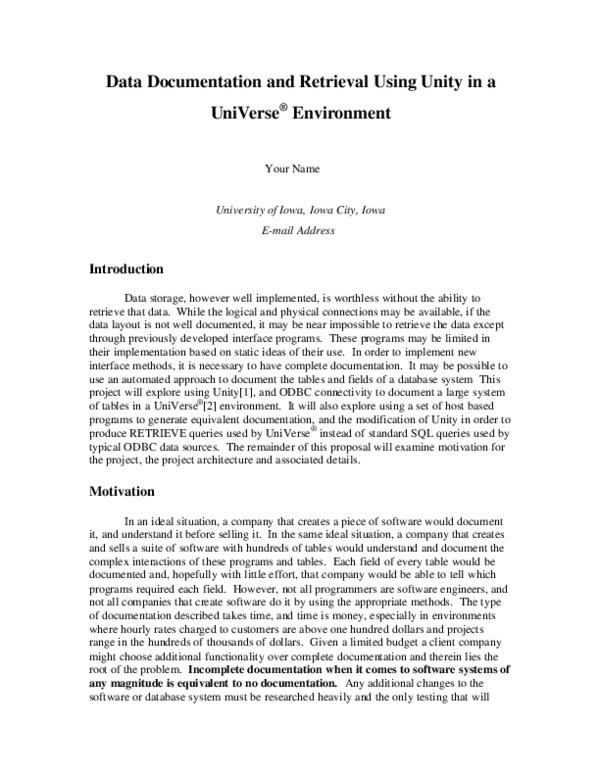 (PDF) Data Documentation and Retrieval Using Unity in a UniVerse ...