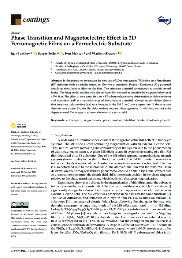 (PDF) Phase Transition and Magnetoelectric Effect in 2D Ferromagnetic Films on a Ferroelectric ...