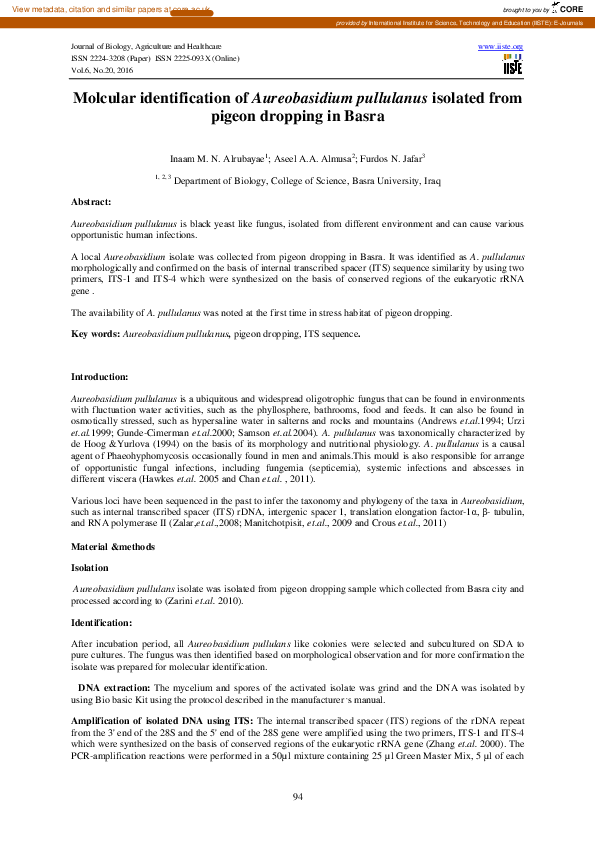(PDF) Molcular identification of Aureobasidium pullulanus isolated from ...